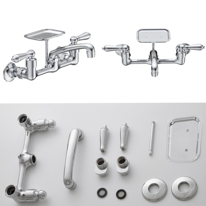 Ellai White Ceramic Utility Sink 24" x 19" x 16.5" Wall Mounted Laundry Sink with 8 Inch Center ...